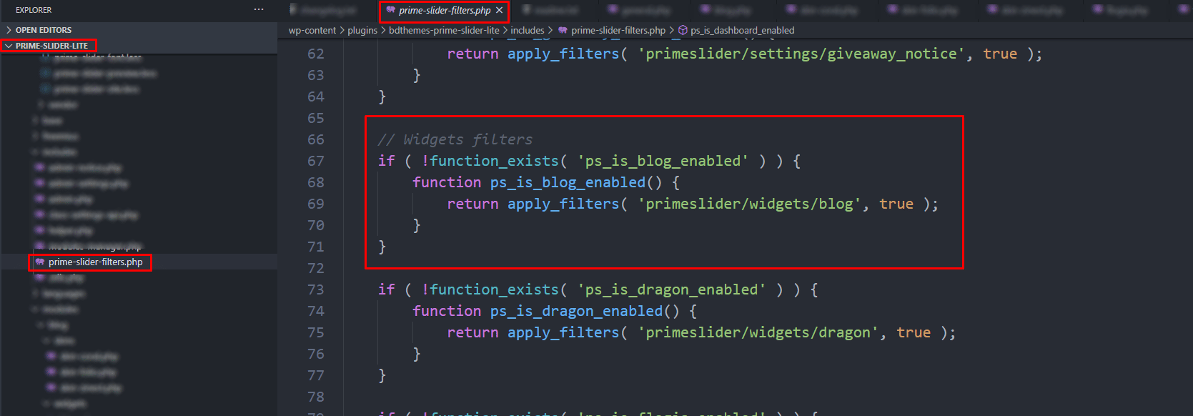 How to turn off/on any Prime Slider widget by add_filter hook - Prime Slider